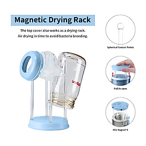 Travel Bottle Cleaner Kit, Silicone Baby Bottle Brush Set with Bottle Brush, Drying Rack, Nipple Brush,Straw Brush,Soap Dispenser, Portable Baby Bottle Brush Cleaner for Home and Travel,Blue