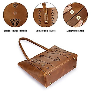 Kattee Women Genuine Leather Tote Bags Shoulder Purses Vintage Handbags Top Handle Work Bags Thick Full Grain (Light Brown)