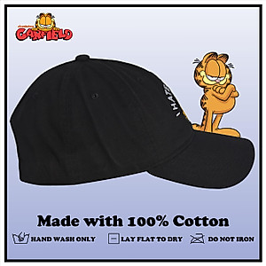 Garfield Dad Hat, Cotton Adjustable Baseball Cap with Curved Brim, Black, One Size
