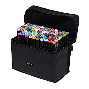 chfine Art Markerpen Set - 80 Colors Dual Tip Permanent Sketch Markers - Ideal for Artists Adults Kids Drawing Coloring Crafts Gifts with Carry Case for Storage and Travel