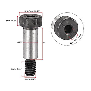 uxcell Alloy Steel Hexagon Socket Head Shoulder Screws Bolts, 1" Shoulder Length, 1/2" Shoulder Dia, 3/8-16 Thread, 4pcs