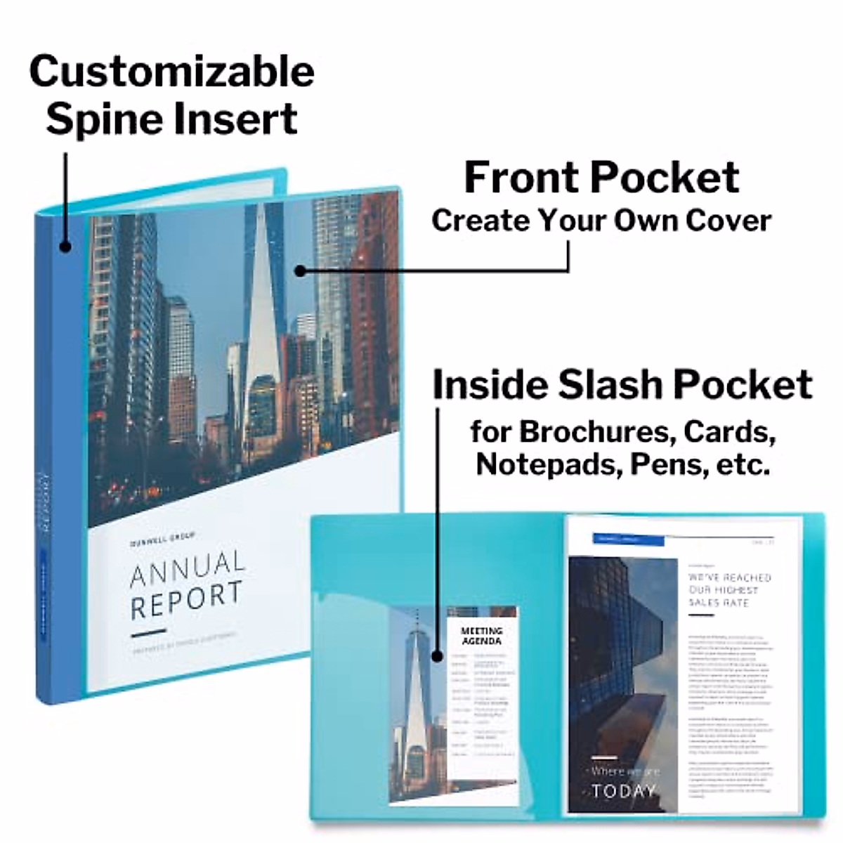 Dunwell Binder with Plastic Sleeves 24-Pocket - Presentation Book 8.5x11 (Aqua), Portfolio Folder with 8.5 x 11 Sheet Protectors, Displays 48 Pages Letter Size Papers, Acid Free Archival Quality