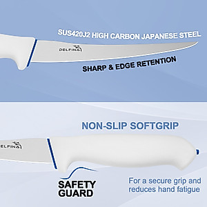DELFINA 7 inch Flexible Fillet Knife For Fish W/Softgrip & Sheath, High Carbon Japanese 420J2 Stainless Steel Fish Fillet Knife, Ideal for Filleting, Removing Fish Skin, Deboning