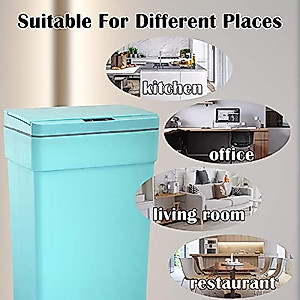 13 Gallon Kitchen Trash Can High-Capacity Plastic Touchless Garbage Can with Motion-Sensing Lid Automatic Trash Bin for Bedroom Bathroom Home Office 50 Liter (Blue)