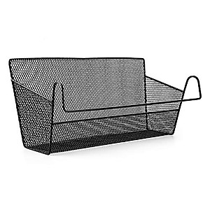 BTSKY Bedside Storage Basket, Dorm Room Bed Storage Basket Metal Mesh Desktop Corner Shelves Hanging Organizer Rack Shelf Bedside for Book Phones Drinks Tissues Office Home with Hook Black