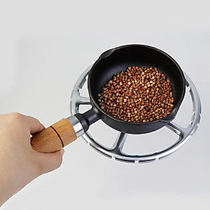 Geesatis 1 Pcs Mini Cast Iron Skillet Small Skillets Frying Pans, with Wok Support Ring for Oil, Baked Cookie, Eggs, Wooden Handles