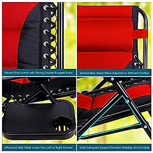 MFSTUDIO Zero Gravity Chair Large Portable Patio Recliners Adjustable Padded Folding Chair with Cup Holder for Poolside Outdoor Yard Beach, Set of 2 - Red