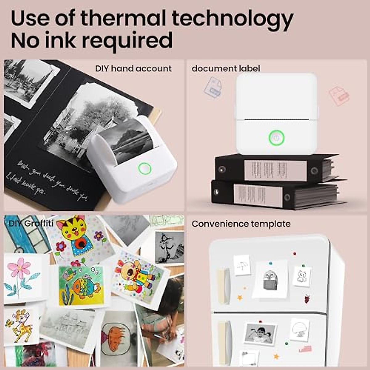 ZERNBER X6 Mini Printer Sticker Maker, Portable Inkless Thermal Bluetooth Label Photo Printer for Journaling, Entertainment, DIY Gifts for Kids (Free 4 Rolls of Printing Paper) White