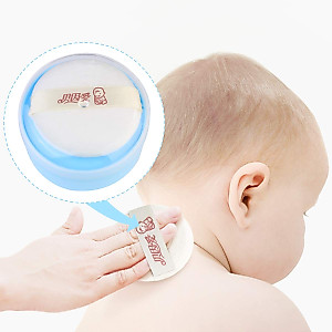 LEORX 1 Set Baby After-Bath Puff Box Portable Empty Body Powder Container Dispenser Case with Sifter and Powder Puffs for Home Travel Use (Blue)