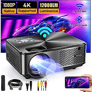 Projector with 5G WiFi and Bluetooth HD 1080P 12000L Home Outdoor Support 4K Movie Video Projector Max 300" Display, WeChip Portable Projector Compatible with HDMI,VGA,Laptop,iOS & Android Smartphone