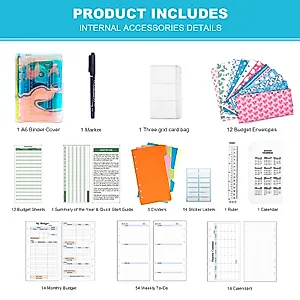 PVC Cash Envelopes Wallet Finances Organizer, 2023 Weekly & Monthly Personal Budget Planner, 6-Ring Binder Refillable Notebook Handbag with 12 Cash Envelopes & Budget Sheets Calendar