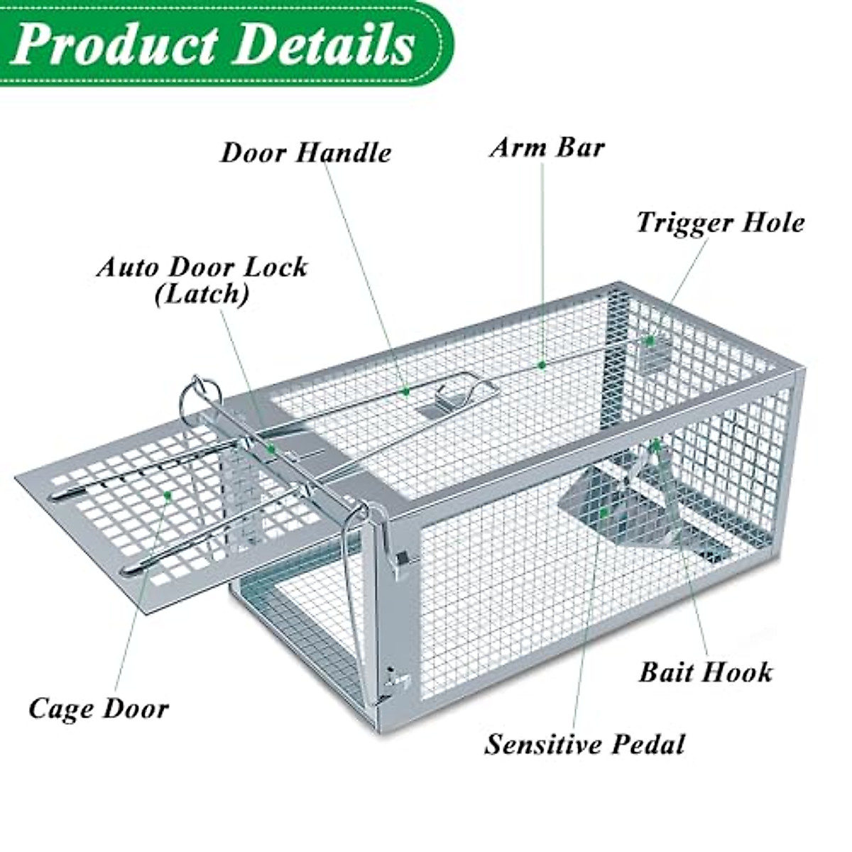2 Packs Humane Rat Trap Outdoor Mouse Traps Indoor Use, Rodent Chipmunk Traps for Small Live Animal Catch and Release