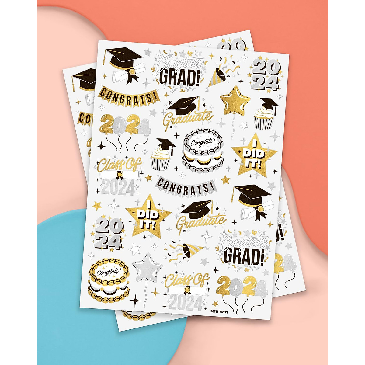 xo, Fetti 2024 Graduation Temporary Tattoos - 48 Foil Styles | New Grad Party Decorations, College Graduate Girls Accessory, High School Senior Gift, Graduation Cap Tassel Decor, Congrats Grad Favor