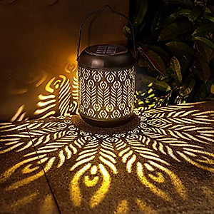 LeiDrail Solar Lantern Outdoor Garden Hanging Lanterns Metal Christmas Decoration Light Warm White LED Waterproof Landscape Lighting for Table Pathway Party Yard - 2 Pack