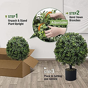 24''T Artificial Boxwood Ball Topiary Tree, Set of 2 -Pre-Potted Artificial Bushes UV Resistant, Artificial topiariy Trees for Outdoor or Indoor