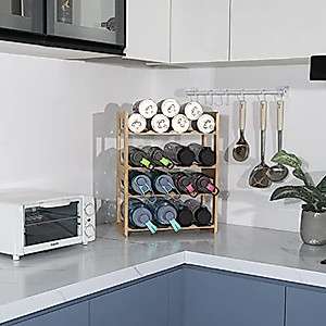 AEEHFENG Water Bottle Organizer - Stackable Bamboo Water Bottle Storage Rack for Cabinet Holds up to 16 Bottles - 4 Tier Adjustable Freestanding Cup Holder for Kitchen Countertop Pantry Organizing