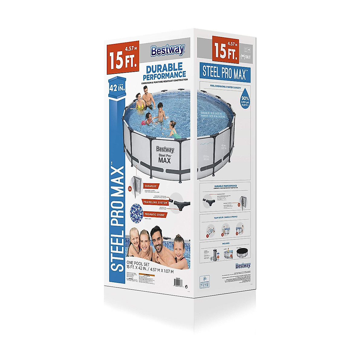 Bestway: Steel Pro MAX 15' X 42" Above Ground Pool Set - 3955 Gallon, Outdoor Family Pool, Corrosion & Puncture Resistant, Includes Filter, Pump, Ladder & Cover