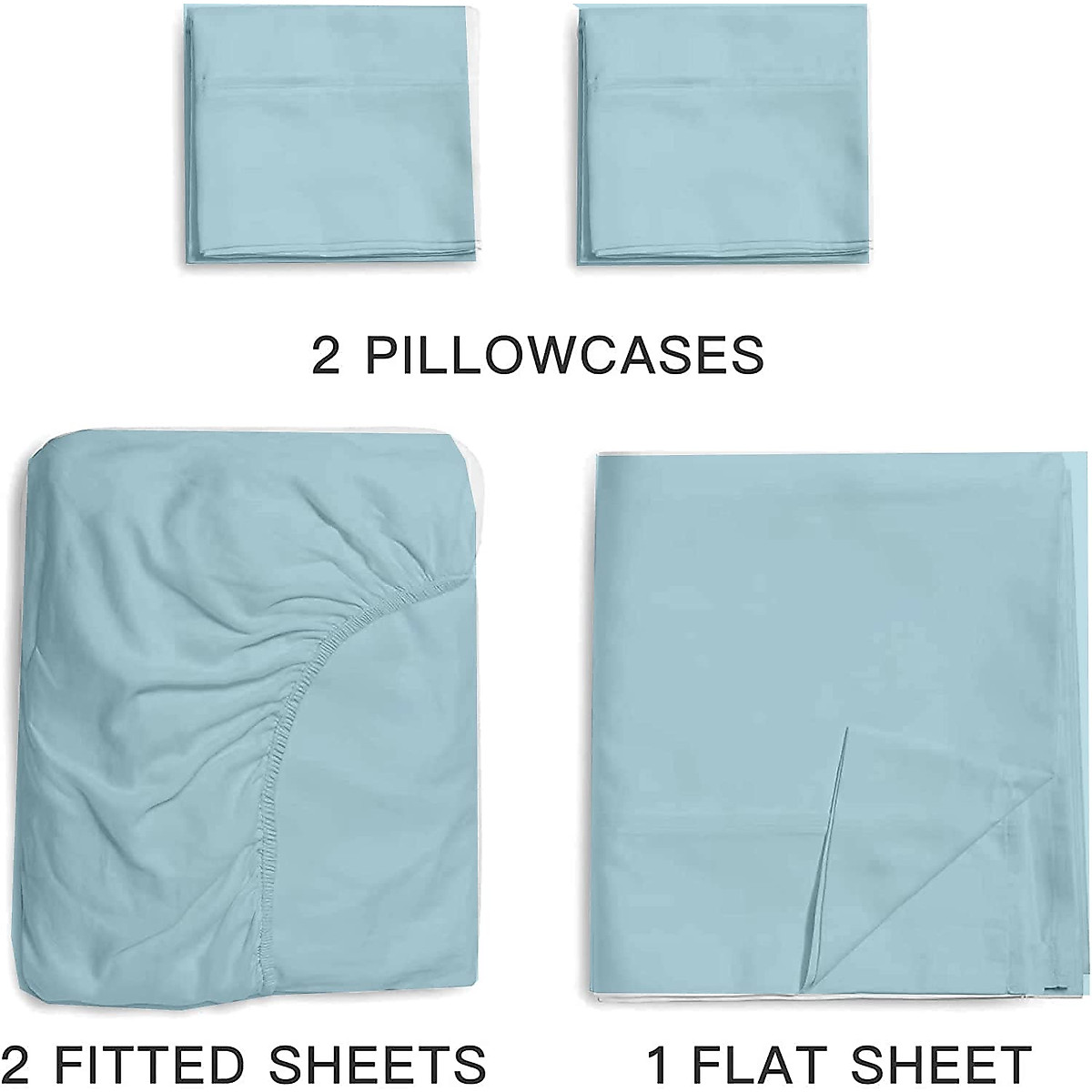 Split King Sheets For Adjustable Bed,Sheets For Adjustable Bed,Twin XL Fitted Sheets For Adjustable Bed Split King,Split King XL Sheets,King Size Split Sheets-16"Drop (5 Pieces)(Light Blue Solid)