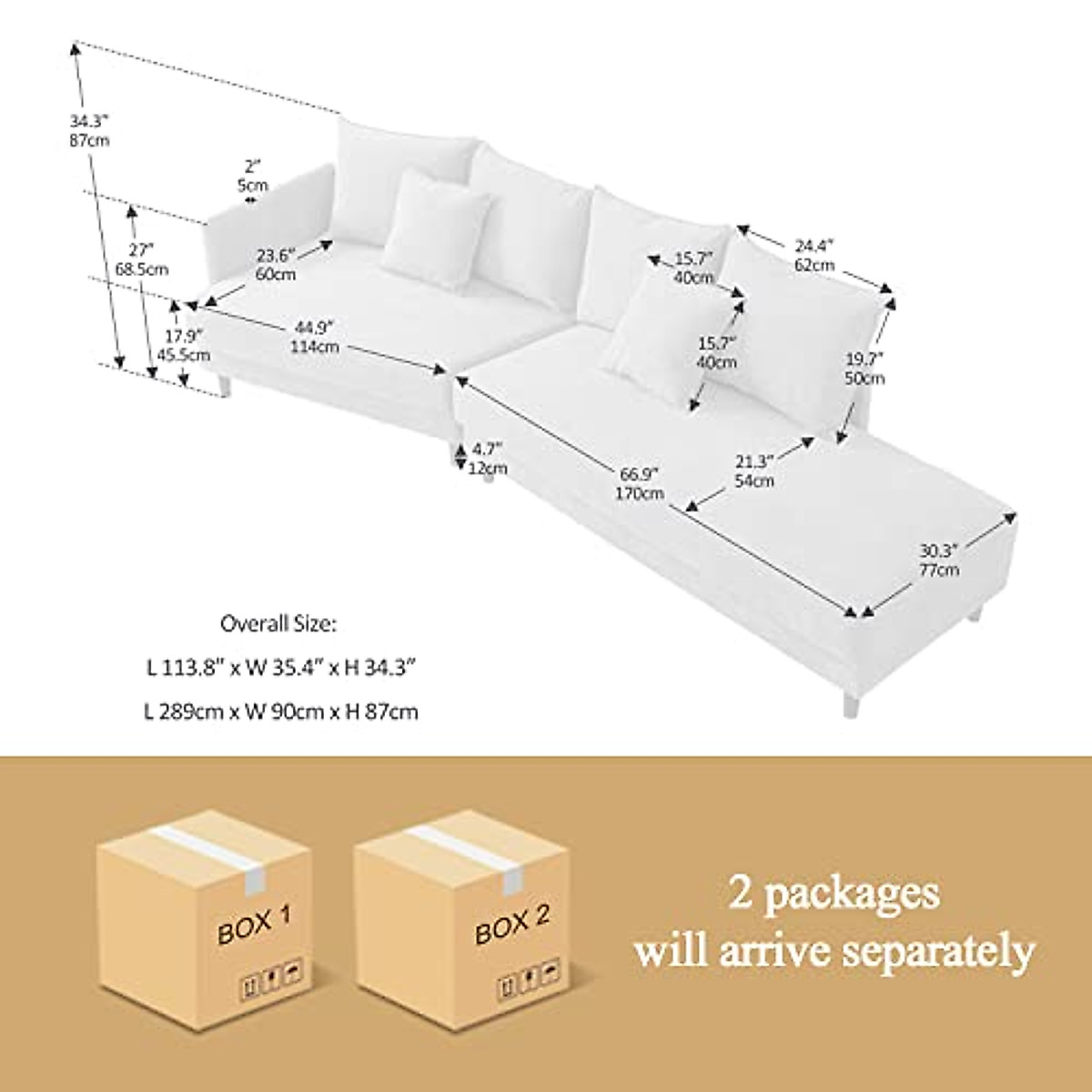 Seegool Corner Sectional Couch for Living Room, Right Hand Facing Curved Sofa Polyester Fabric Wood Frame with Wood Legs for Bedroom, Office, Apartment, Orange