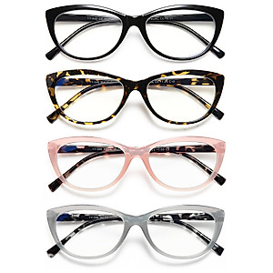 EYEURL 4 Pack Cat Eye Reading Glasses for Women, Blue Light Blocking Readers Lightweight Spring Hinge Anti Eyestrain UV Fashion Eyeglasses +1.50