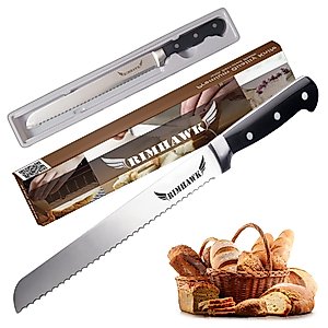 RIMHAWK Bread Knife 10inch Serrated Bread Knife for Homemade Bread, Ultra-Sharp Stainless Steel Serrated Bread Knives and 5inch Ergonomic Handle