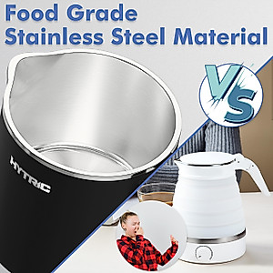 HYTRIC Travel Electric Kettle, 650ML Foldable Small Kettle, Portable Water Kettle with Dual Power Control, Collapsible Stainless Steel Water Boiler, Auto Shutoff & Boil Dry Protection, BPA-Free