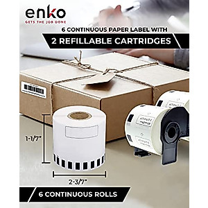 enKo - Compatible for Brother DK1209 1-1/7" x 2-3/7” Labels [6 Rolls / 4800 Labels with 2 Cartridge Frame]