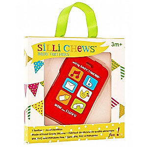 Silli Chews Phone Teether for Baby Phone Teething Toy Red Silicone Baby Teether Infant Pain Relief Apple iPhone Shaped Smart Phone | Cute Baby Cell Phone Silly Chew Toy