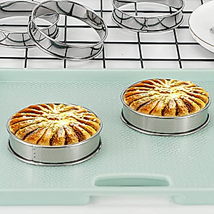 Katisun 4 Inch Muffin Rings Stainless Steel Crumpet Rings Tart Rings Double Rolled Nonstick Round Cake Ring, Pastry Ring Mold for Dessert, Home Baking Tool 5 Pieces Multipurpose Circle Egg Ring