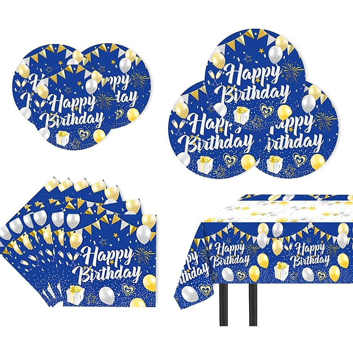 49 Pcs Navy Blue Birthday Party Tableware Set Blue Gold Birthday Party Supplies Navy Blue Plates,Napkins,Tablecloth Table Decorations for Men Women Birthday Graduation Party,Serves 16
