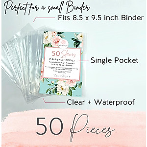 Recipe Binder Page Protectors for 8.5 x 9.5 inch Binders. Holds 50 Protective Sleeves That Hold 6.5" x 8.5" Full Recipe Cards, Heavyweight Crystal Clear Plastic Archival Sleeves, Heartstrings Studio