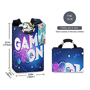 Sletend Large Laundry Basket Gamer Gaming Gamepad Pattern with Handle Foldable Durable Clothes Hamper Laundry Bag Toy Bin