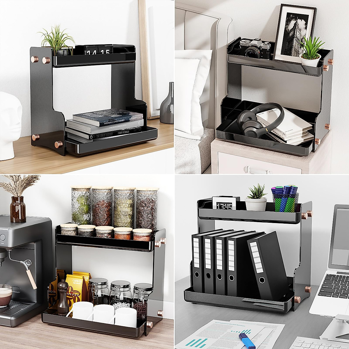 2 Tier Bathroom Counter Organizers And Storage, for Vanity, Kitchen, Office Countertop Organizer, Bathroom Counter Shelf, Double Countertop Makeup Organizer, Vanity Trays for Bathroom (Black)