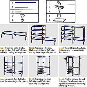 KOCASO Clothes Garment Rack 42.1"x14"x66.1", Metal Clothing Rack, Freestanding Wardrobe Closet Rack with 4 Shelves, Closet Organizer with 2 Hanging Rods Black