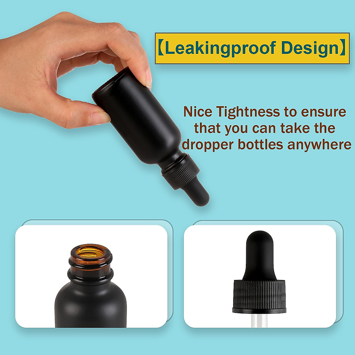NOOEEISS 24 Pack,1oz Glass Dropper Bottle, Frosted Black Tincture Bottles with Dropper,Pretty Finish for All Kinds of Liquids,Oil Bottles for Hair- Stronger Suction ideal for Leakproof Travel