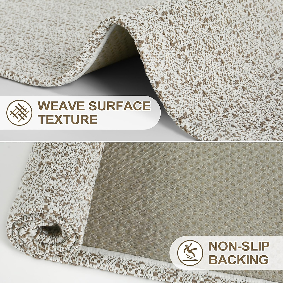 Collive Boho Washable Area Rugs 3x5 Braided Entryway Rug, Farmhouse Woven Carpet Non Slip Kitchen Rugs Rubber Backed Bedroom Rugs Neutral Area Rug Indoor Front Door Rugs for Entrance Bathroom, Tan