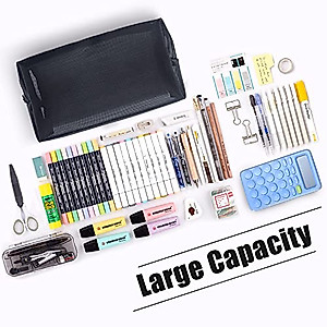 Aosbos Black Pencil Case Organizer Pen Holder Large Capacity Pencil Pouch Pencil Bags with Zipper Clear Pencil Box Pen Bag Organizer Case Storage Pouch Toiletry Bag Makeup Bags for Women Teen Girls