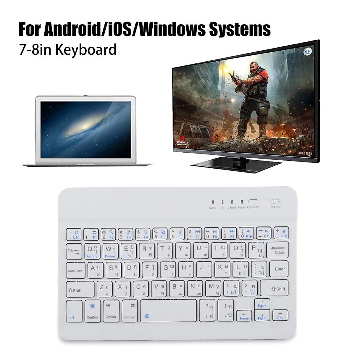 Thai Language Ultra Slim Bluetooth Keyboard Suitable for Android/iOS/Windows Systems.