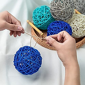 DomeStar 4 Inches Blue Cerulean White and Grey Wicker Rattan Balls Orbs and 6PCS 2.4 Inches Mosaic Glass Orbs