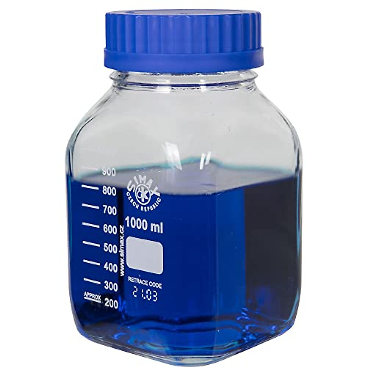United Scientific™ SIMAX BSWM1000 GL80 Leakproof Media/Storage Bottles, Wide Mouth, Square, 3.3 Borosilicate Glass, 1000mL (1L), 1 Each