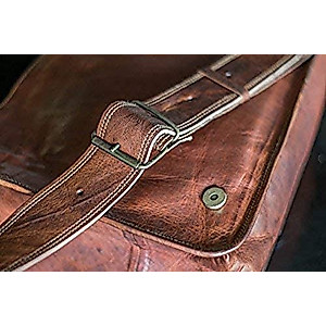 VC VINTAGE COUTURE 18 inch Leather Full Flap Messenger Handmade Bag Laptop Bag Satchel Bag Padded Messenger Bag Brown (Brown)