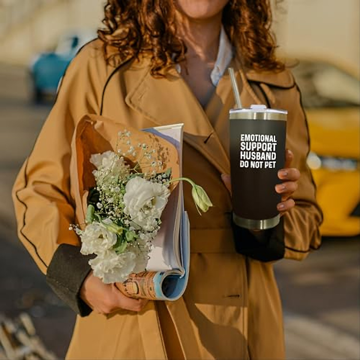 liabiliies Emotional Support Husband Do Not Pet Tumbler Coffee Tumblers 20 oz Tumbler with Lid and Straw Insulated Tumblers Stainless Steel Tumbler