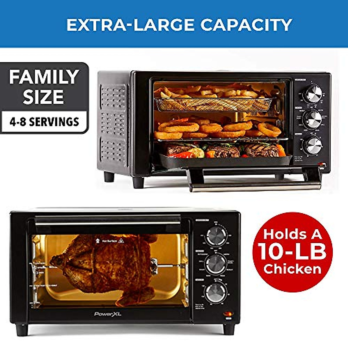 PowerXL Air Fryer Grill 8 in 1 Roast, Bake, Rotisserie, Electric Indoor Grill (Black Deluxe)