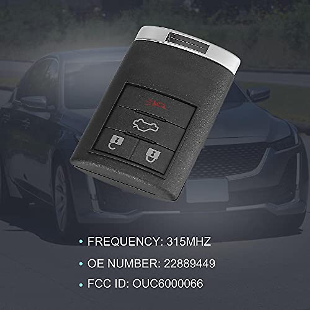 X AUTOHAUX Replacement Keyless Entry Remote Car Key Fob OUC6000066 315MHz for Cadillac STS 2008-2011 DTS 2008-2011 CTS 2008-2013 22889449 4 Key Button