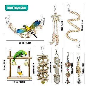 8 Pcs Bird Toy Parrot Swing Chewing Toys- Hanging Wooden Swing Chewing Toy Bells, Ladder Swing for Small Parrots, Macaws, Parakeets, Conures, Cockatiels, Love Birds (011)