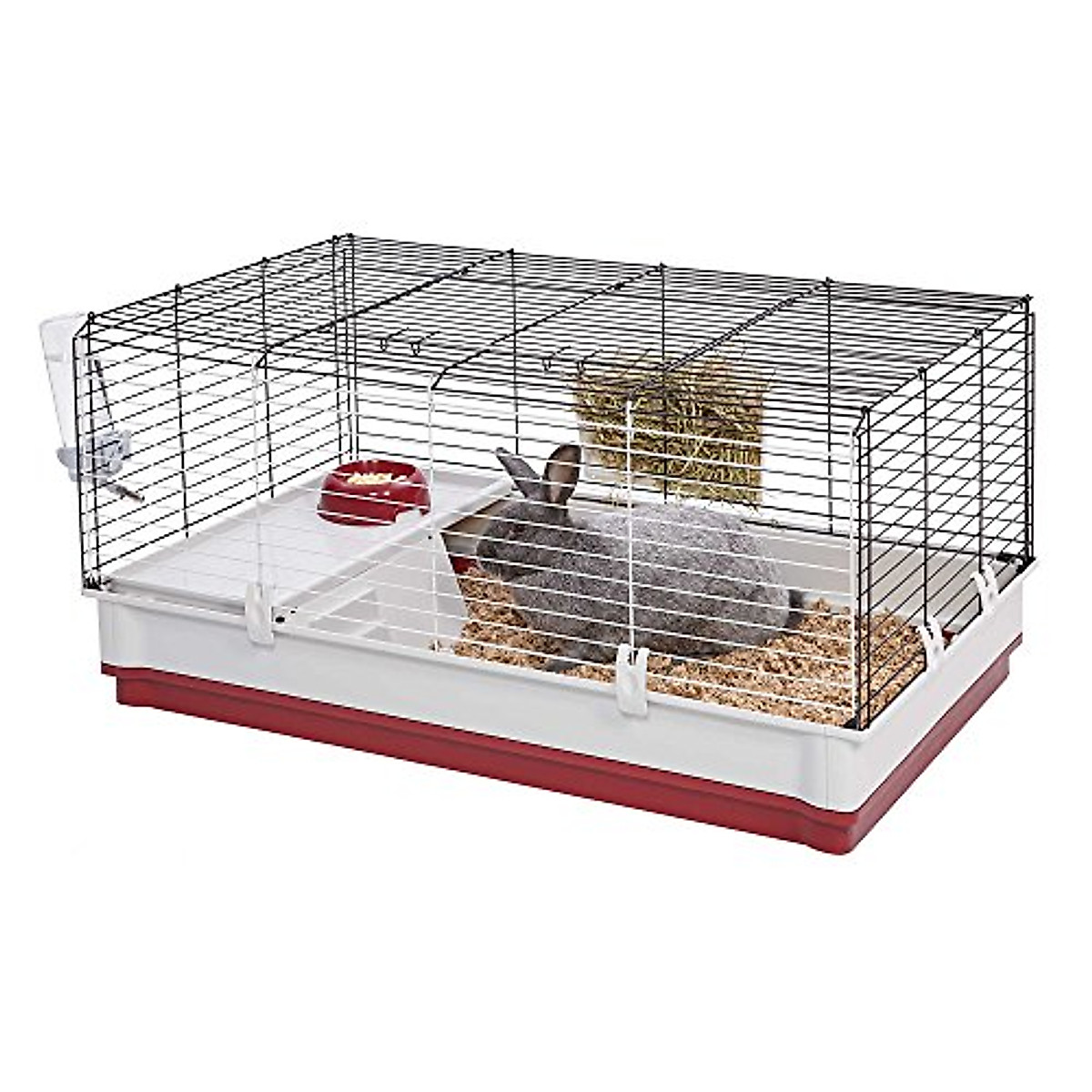 MidWest Homes for Pets 158 Wabbitat Deluxe Rabbit Home, Rabbit Cage, 39.5 L x 23.75 W x 19.75 H Inch, Maroon/White