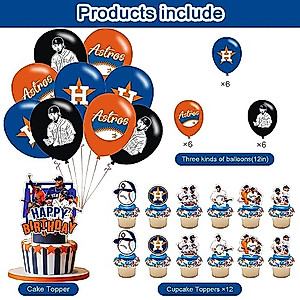 Astros Baseball Birthday Party Decorations ,Astros Baseball Birthday Party Favor with Banner, Ballons,Cake Topper, Cupcake Toppers for Boys Girls Fans Baseball Party Supplies