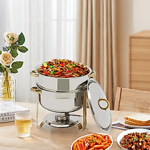 201 Stainless Steel chafing dish, 14.2 Qt Deluxe Round Gold Accent Soup Chafer, Chafing Dish Buffet Set for parties, catering, buffets, 15.35 * 15.75inch