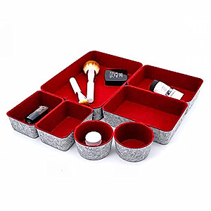 Welaxy Drawer organizers trays felt storage bins drawers dividers organizer boxes for office home interior cozy decor Gifts pack 7-pieces (Maroon)