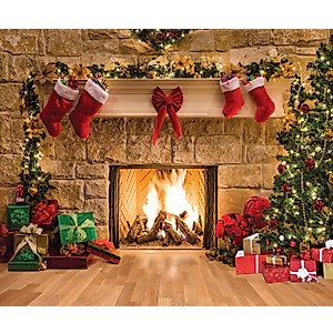 SJOLOON 12x10FT Christmas Photography Backdrops Child Christmas Fireplace Decoration Background for Photo Studio 11209
